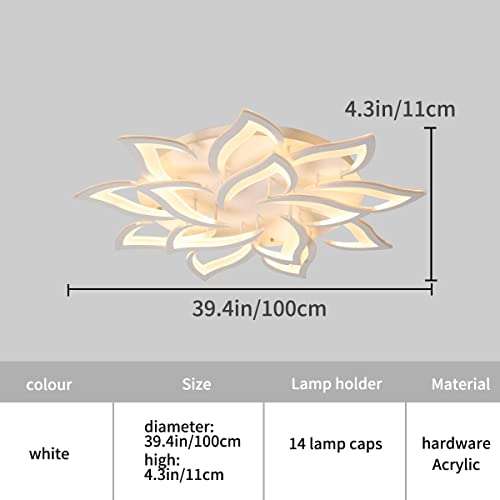 Modern Design LED Ceiling Light Living Room Fixture 3000K-6500K Dimmable with Remote 8600lm 128W Flush Bedroom Ceiling Lamp Lights 14 Light Acrylic Ceilin Lamp Fixture (White)
