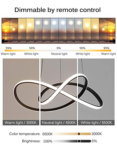 Ziplighting LED Modern Pendant Light with Remote Dimmable Pendant Lighting Stepless Dimming Chandelier Contemporary Adjustable Ceiling Fixture Light for Dining Living Room Kitchen Island
