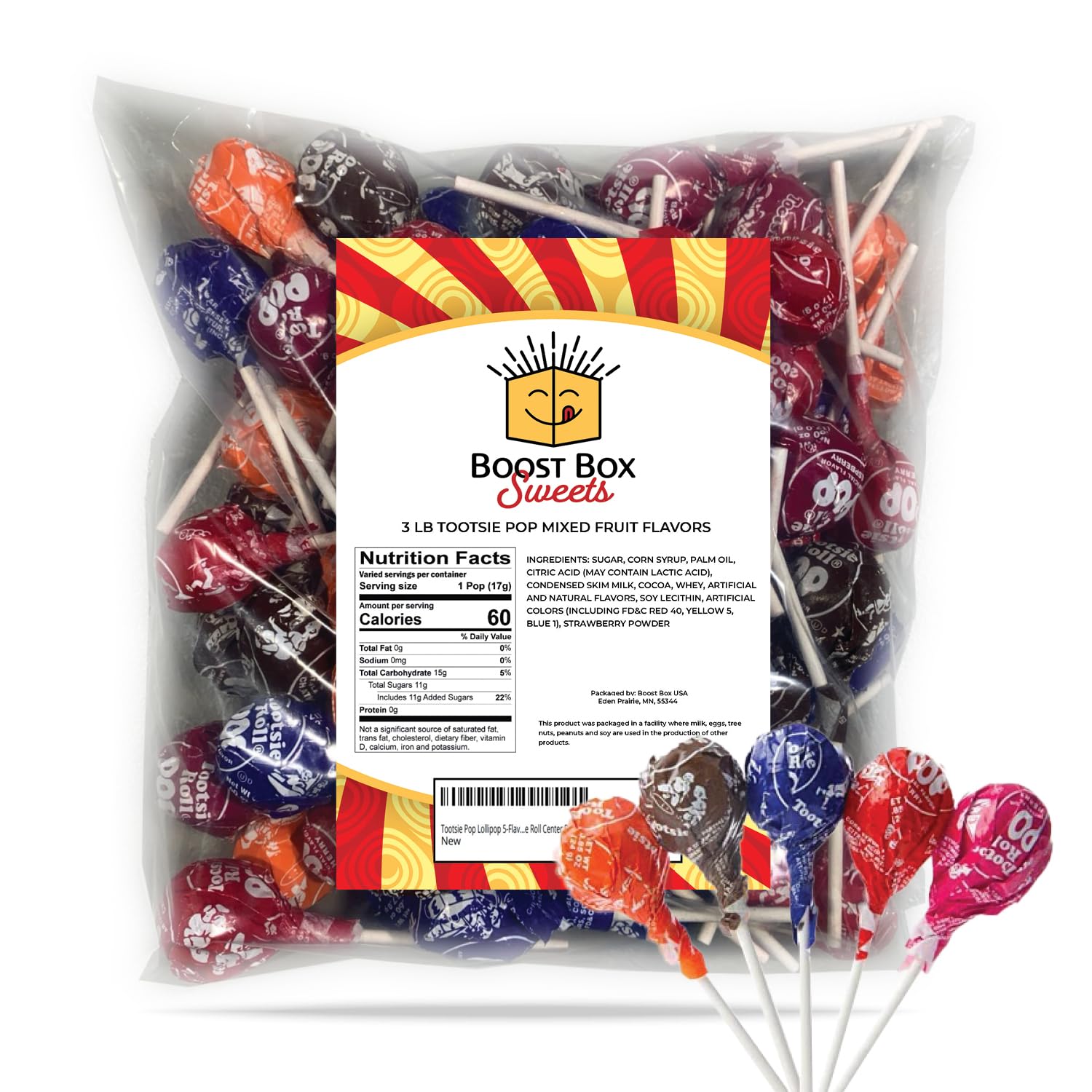 Tootsie Pop Lollipop 5-Flavors Hard Candy Outside with Chewy Tootsie Roll Center Bulk (3 Pound)