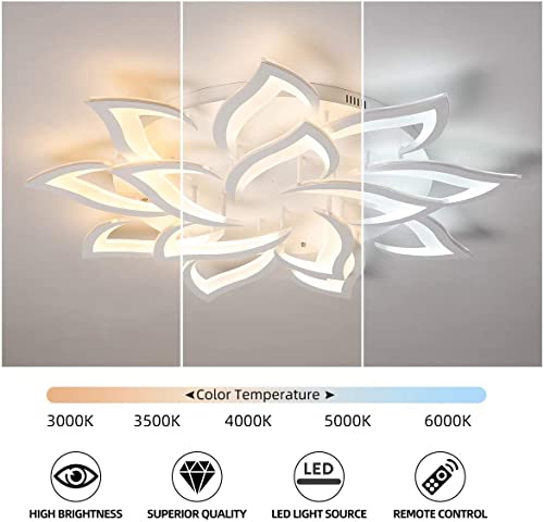 Modern Design LED Ceiling Light Living Room Fixture 3000K-6500K Dimmable with Remote 8600lm 128W Flush Bedroom Ceiling Lamp Lights 14 Light Acrylic Ceilin Lamp Fixture (White)