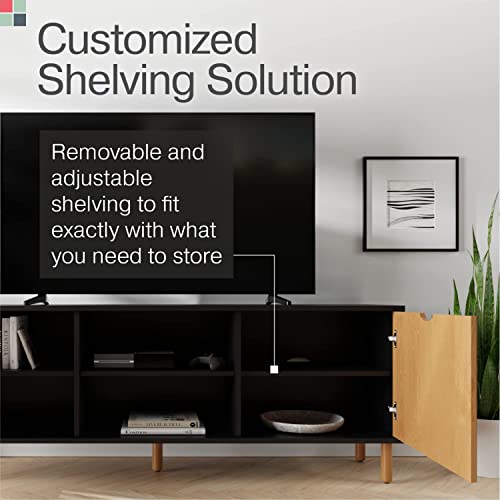 Stead Contemporary Fluted TV Stand 2023 Collection- 70” Entertainment Center Console Table with Storage for Living Room - Fits 32 to 80" TVs (Black and Oak)
