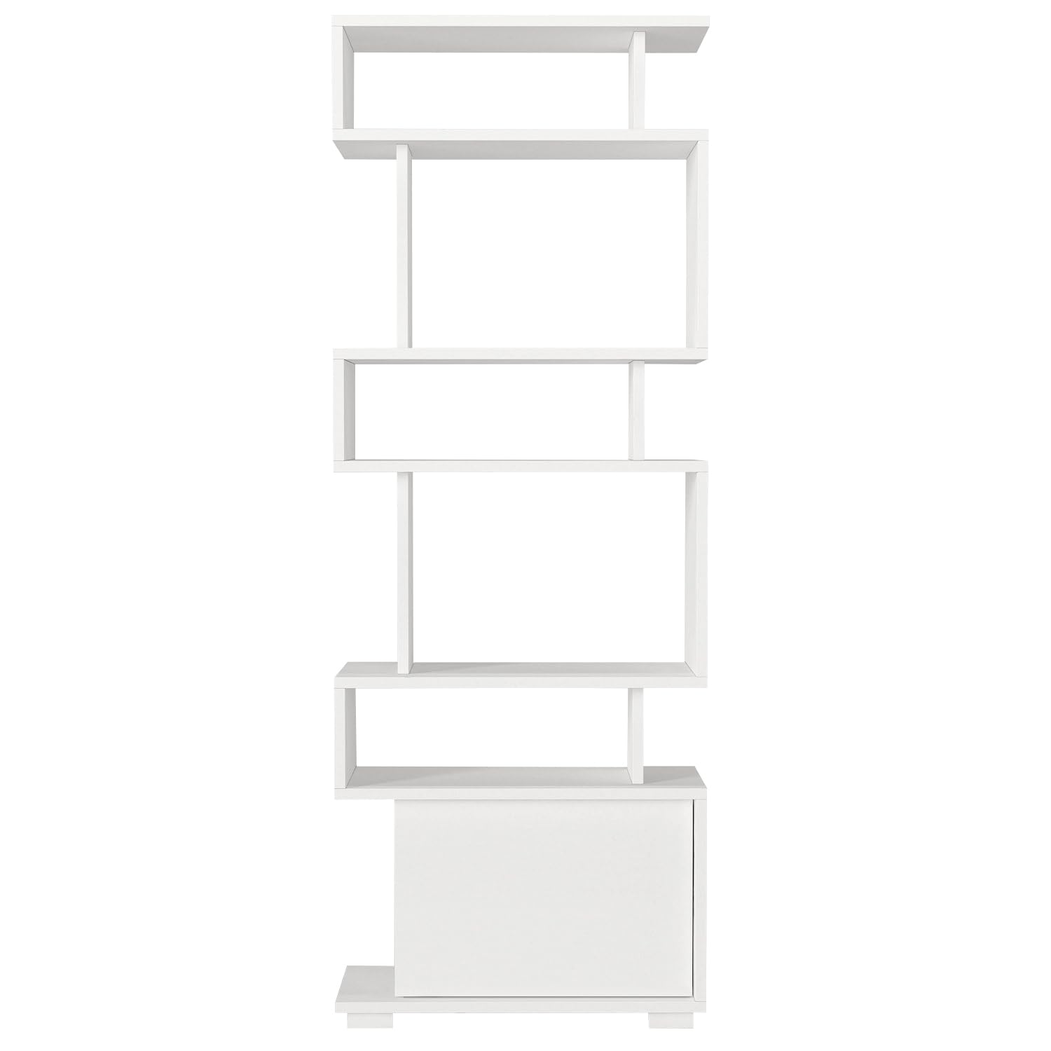 DORPEK Balance Bookcase 6-Tier S-Shaped Bookshelf, Freestanding Wooden Bookcase, Modern Decorative Storage Display Shelf for Living Room & Bedroom, White