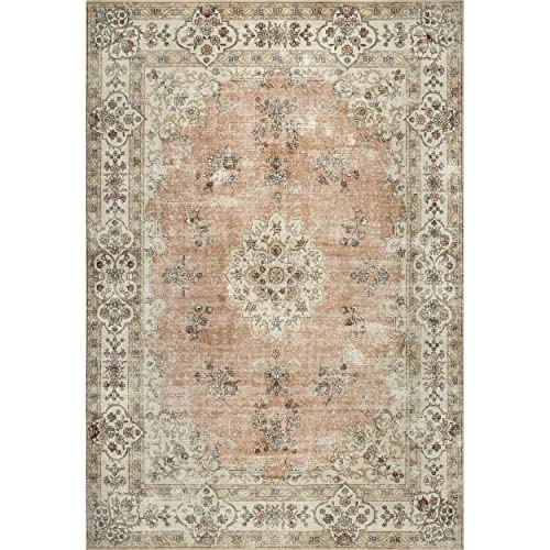 nuLOOM Ren Vintage Floral Machine Washable Area Rug, 5' x 8', Peach