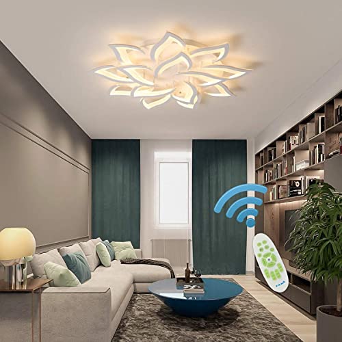 Modern Design LED Ceiling Light Living Room Fixture 3000K-6500K Dimmable with Remote 8600lm 128W Flush Bedroom Ceiling Lamp Lights 14 Light Acrylic Ceilin Lamp Fixture (White)
