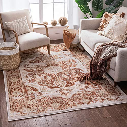 Well Woven Millie Tribal Copper Rust Medallion Area Rug 5x7 (5'3" x 7'3") Modern Distressed Oriental Plush Super Soft Carpet