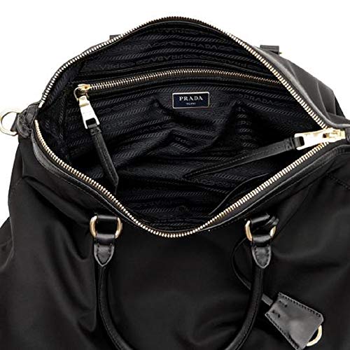 Prada Womens Two Way Black Tessuto Nylon Tote Crossbody Calf Leather Trim 1BC060