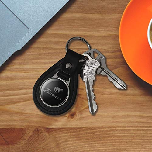 Black Leather Ford Bronco Chrome Logo Keychain