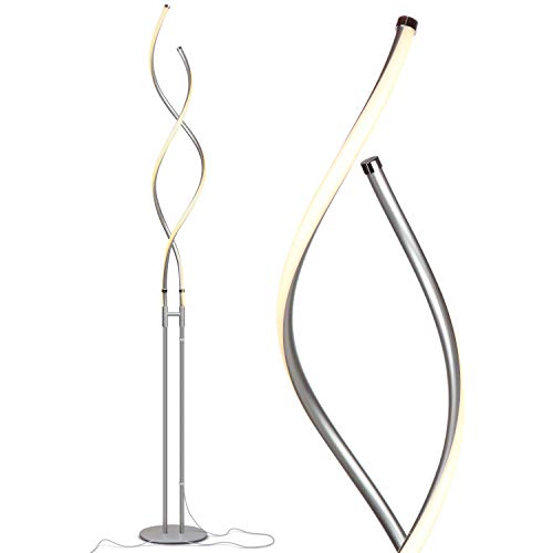 Brightech Embrace Dimmable LED Floor Lamp – Modern Spiral Adjustable Standing Lamp for Living Rooms & Offices – 2-in-1 Tall End Table Lamp for Bedroom Reading - Silver