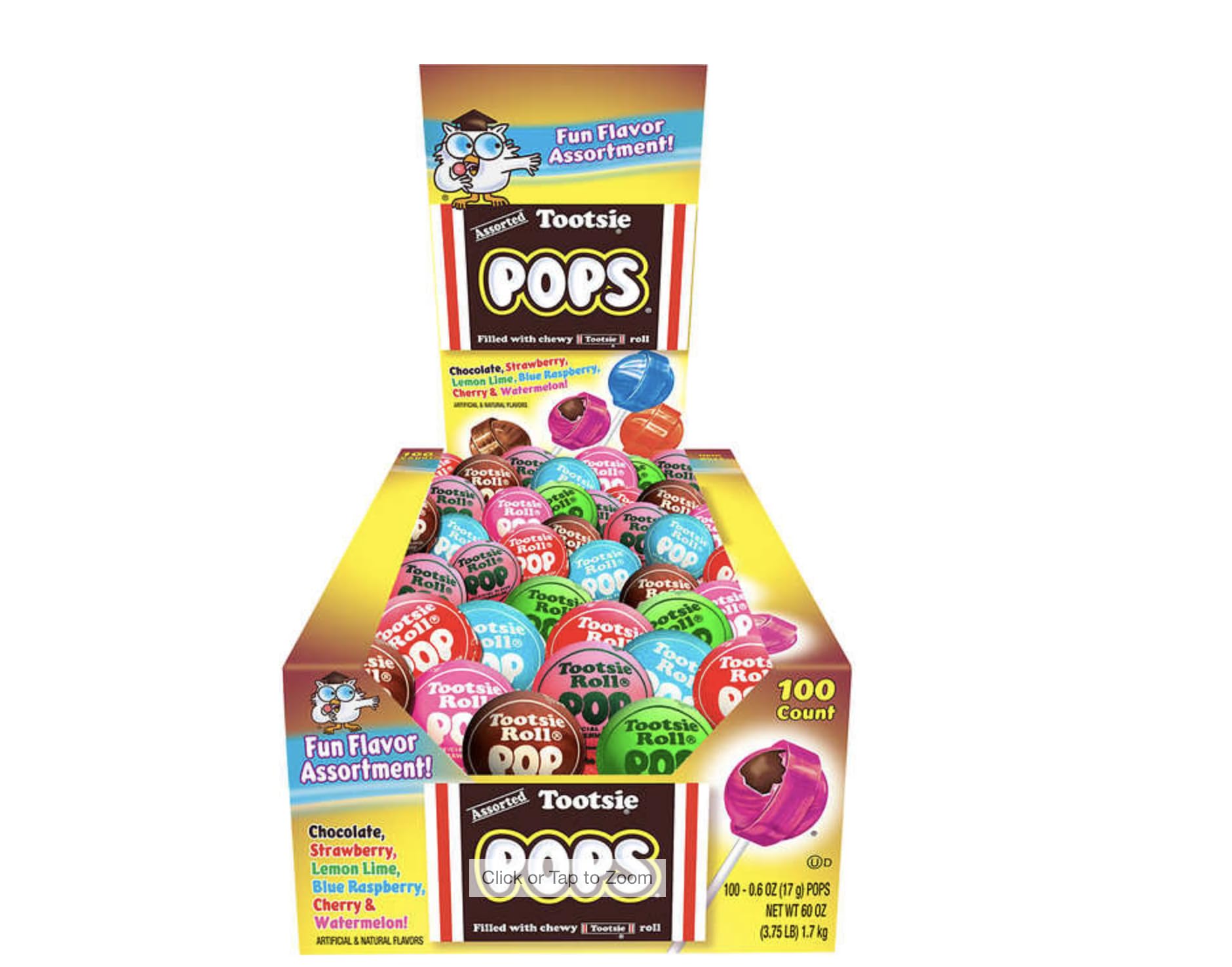 Tootsie 0508 Tootsie Pops, 0.6 oz, Assorted Flavors, 100/Box