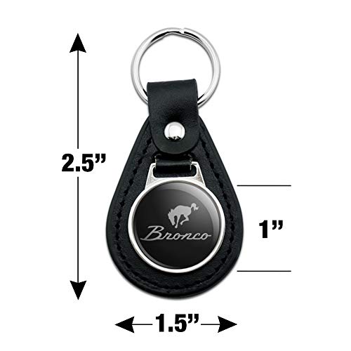 Black Leather Ford Bronco Chrome Logo Keychain