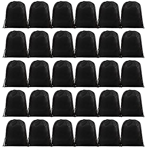 IKAYAS 30 Pack Black Drawstring Bags Mesh Drawstring Backpack Bulk Cinch Bag for Women Men, Draw String Back Sack String Bag Gym Backpack Kids Beach Bag for Sports Supplies Party Favors