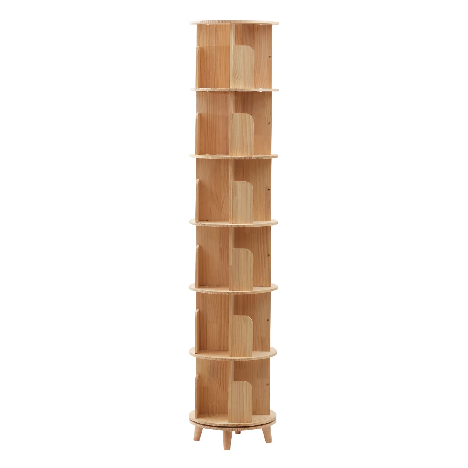 Rotating Bookshelf, 6 Tier 360° Freestanding Display Bookcase, Revolving Solid Hardwood Bookcase, Stackable Bookshelf Organizer for Office Home Living Room Study, 18.1Inches
