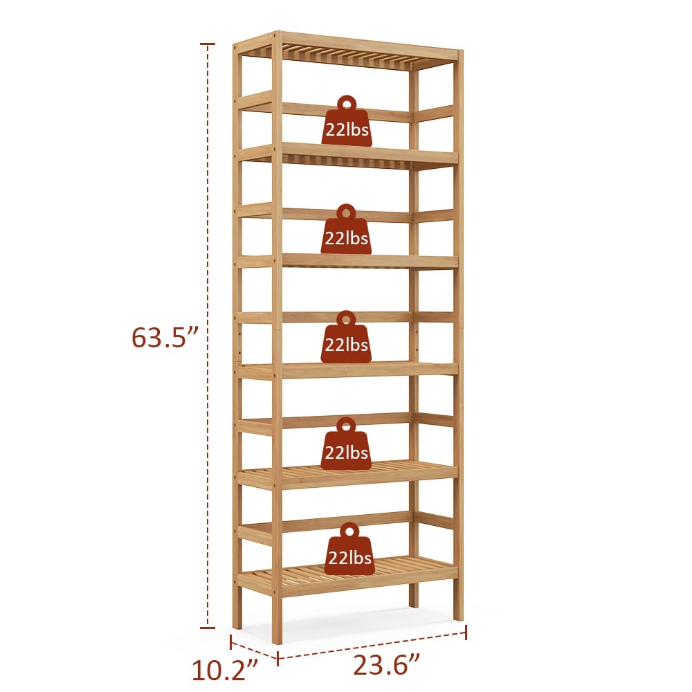 HLXZN 6 Tier Bamboo Freestanding Shelf Unit, Multifunctional Bookshelf Bookcase for Bathroom, Kitchen, Living Room, Office