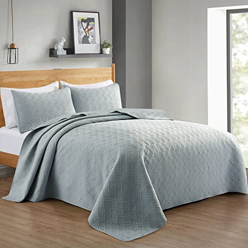 Peace nest 2 Piece Quilted Coverlet Set with 1 Pillow Sham, Lightweight All Season Bedspread Bed Cover Twin Size, Light Gray((90"X68")