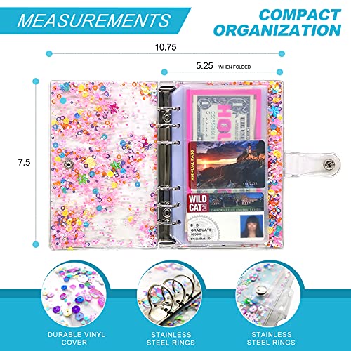 A6 Glitter Budget Binder with 12 Printed Budget Envelopes & Expense Budget Sheets Calendar, Pocket Budget Planner Organizer, Money Organizer for Cash, Cash Envelopes for Budgeting and Saving Money