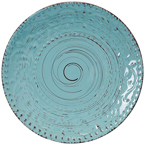 Elama Embossed Stoneware Ocean Dinnerware Dish Set, 16 Piece, Turquoise