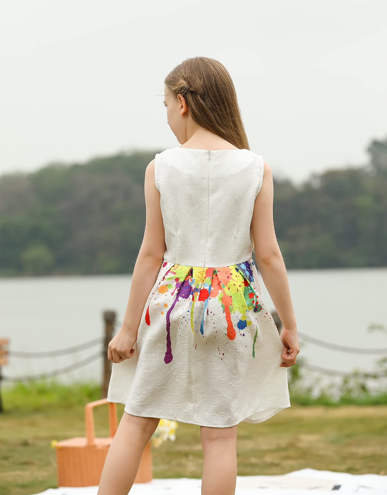 21KIDS Creative Art Colorful Paint Print Dress for Summer Girls Casual Size,8,Art Paint