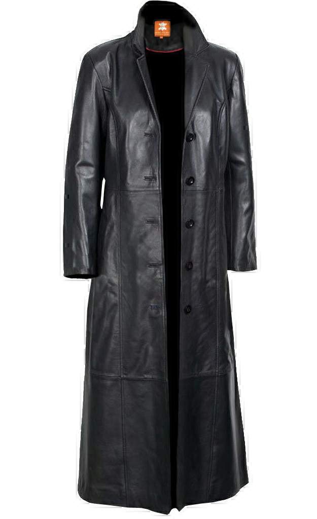 Women’s Long Coat | Real Lambskin Leather, Black Classic Style, Trench, Overcoat