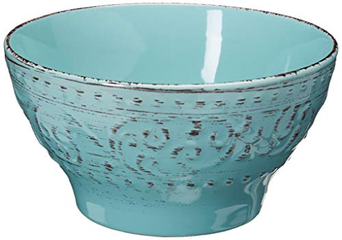 Elama Embossed Stoneware Ocean Dinnerware Dish Set, 16 Piece, Turquoise