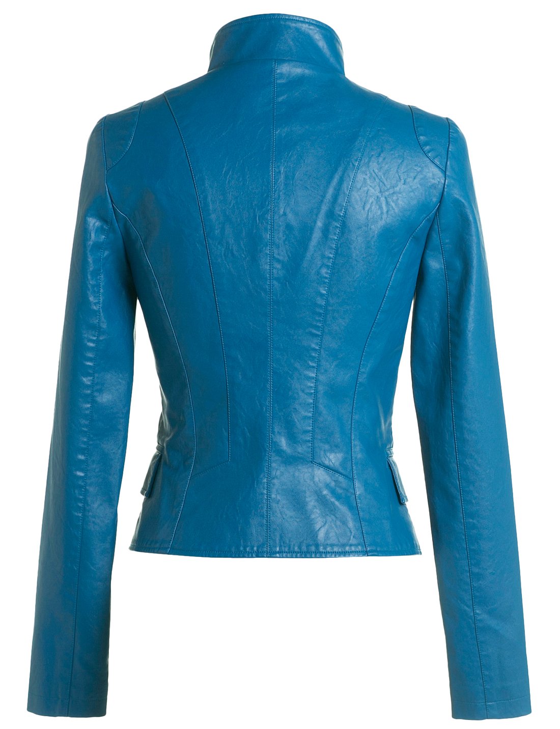 chouyatou Women's Stylish Oblique Zip Slim Faux Leather Biker Outerwear Jacket (Small, Blue)