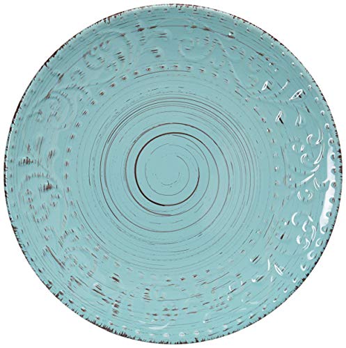 Elama Embossed Stoneware Ocean Dinnerware Dish Set, 16 Piece, Turquoise