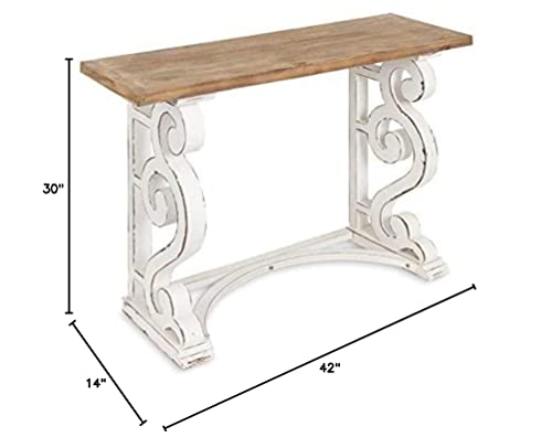 Kate and Laurel Wyldwood Country French Solid Wood Console Table - Rustic/White Legs - Natural Wood Top