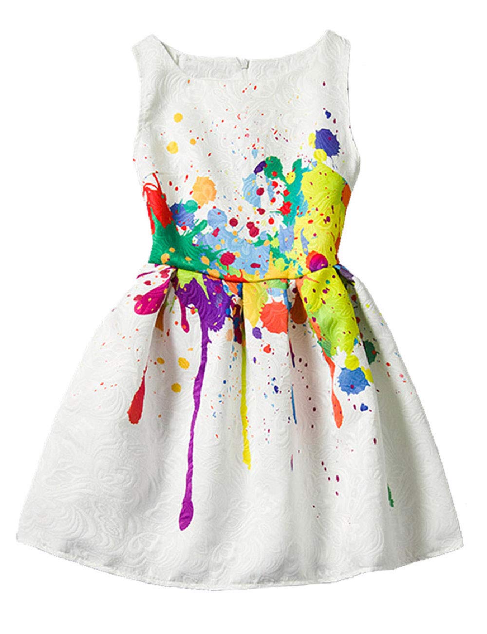 21KIDS Creative Art Colorful Paint Print Dress for Summer Girls Casual Size,8,Art Paint