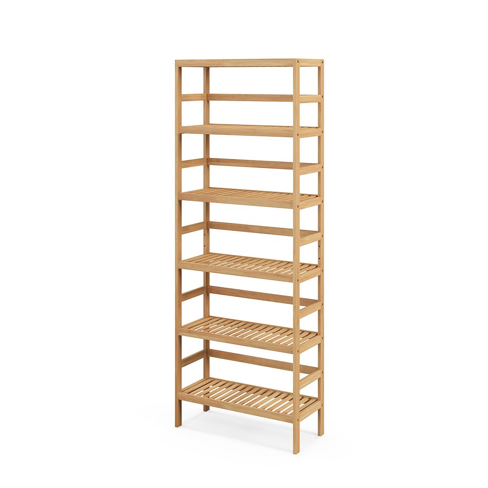 HLXZN 6 Tier Bamboo Freestanding Shelf Unit, Multifunctional Bookshelf Bookcase for Bathroom, Kitchen, Living Room, Office
