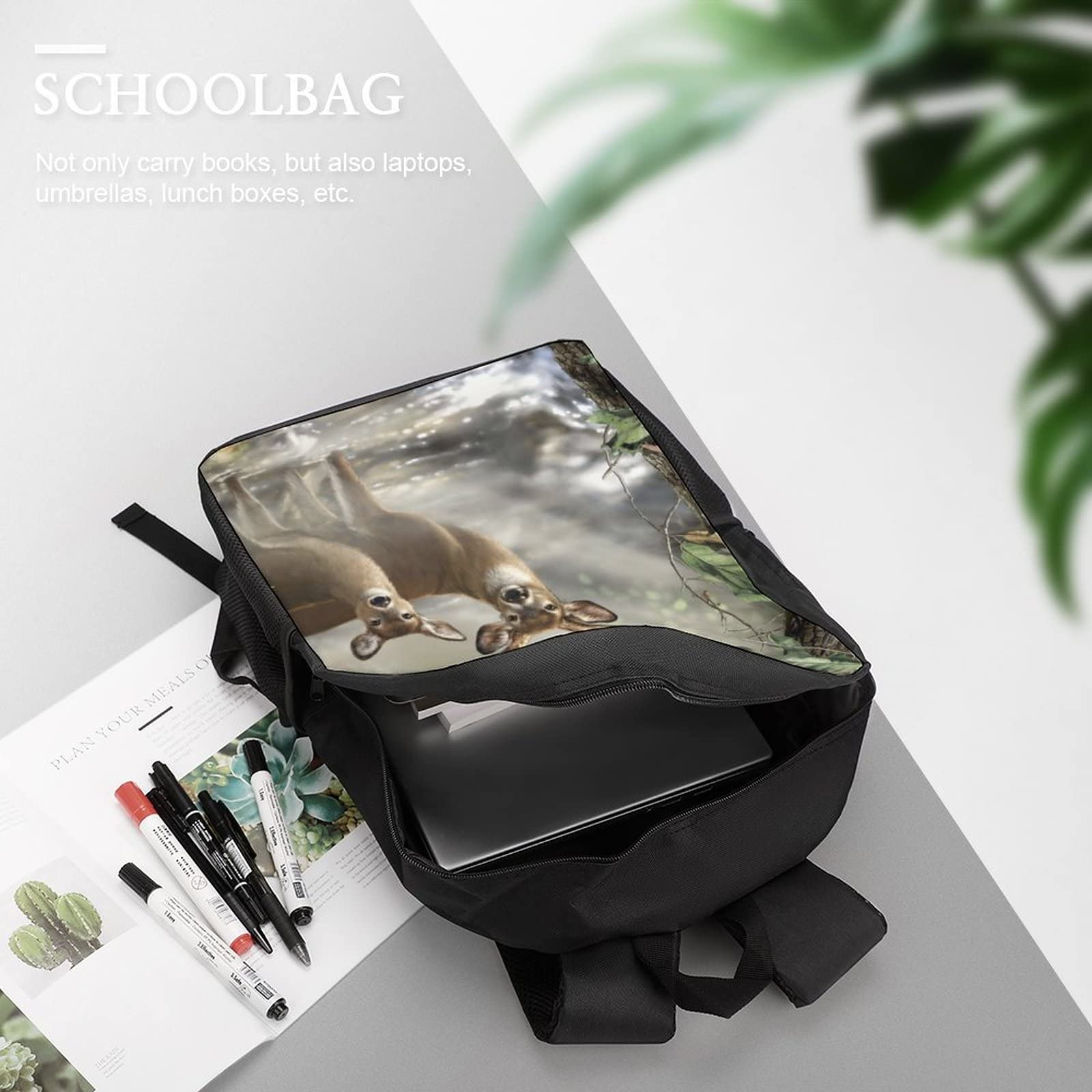 Real Tree Camouflage Deer 17 Inches Unisex Laptop Backpack Lightweight Shoulder Bag Travel Daypack