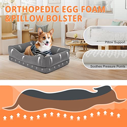 Dog Bed, Orthopedic Bolster Dog beds for Large Dogs, Egg Crate Foam Sofa with Removable Washable Bed Cover, Nonskid Bottom Couch, Pet Beds for Large&Extra Large Dogs