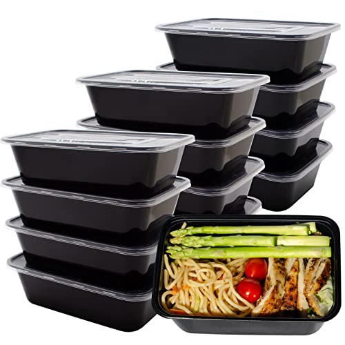[24oz-50pack] Disposable Food Containers with Lids Plastic Black Meal Prep Storage Container for Food Microwave Safe Eco-Friendly, BPA-Free, Durable & Stackable