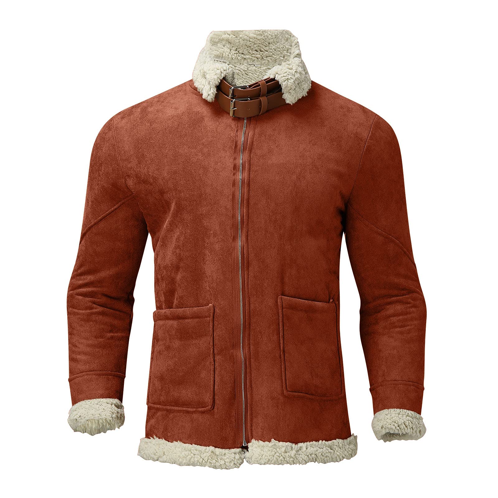 Mens Faux Leather Sherpa Fleece Lined Jackets Men Bomber Jacket Mens Winter Jackets Waterproof Big Men Leather Jacket Mens Fleece Jackets Casual Stylish