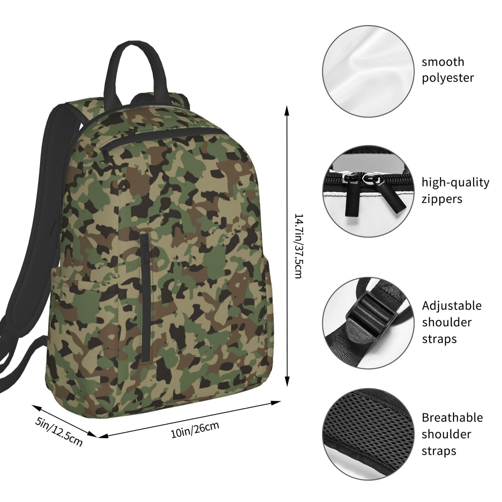 JZDACH For Cool Camo Military Camouflage backpack bookbag casual large laptop lightweight backpacks multipurpose daypack for men women
