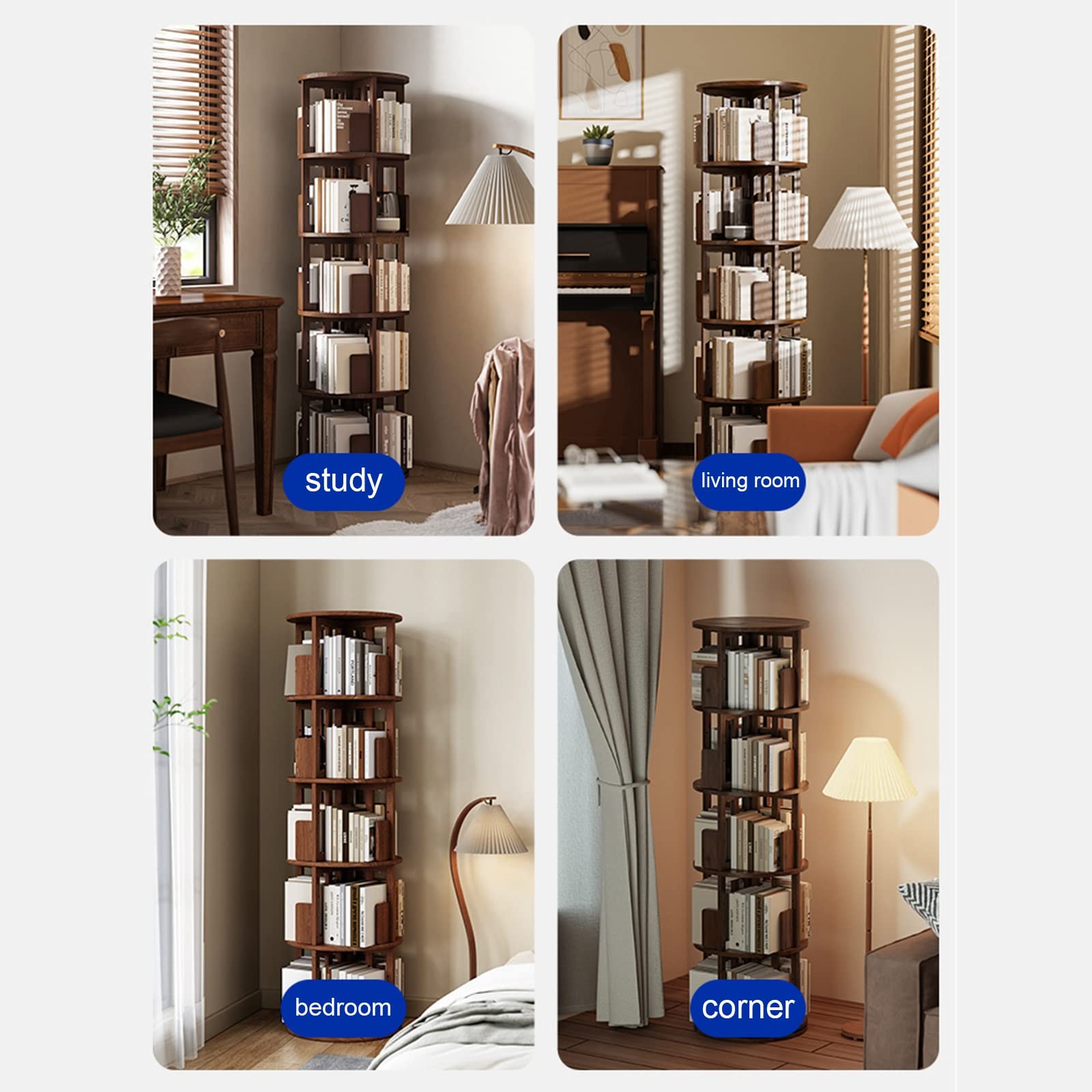 bookcases Rotating Bookshelf 360° Display 6 Tier Floor Standing Bookcase Storage Rack for Kids&Adults Bookshelf Organizer