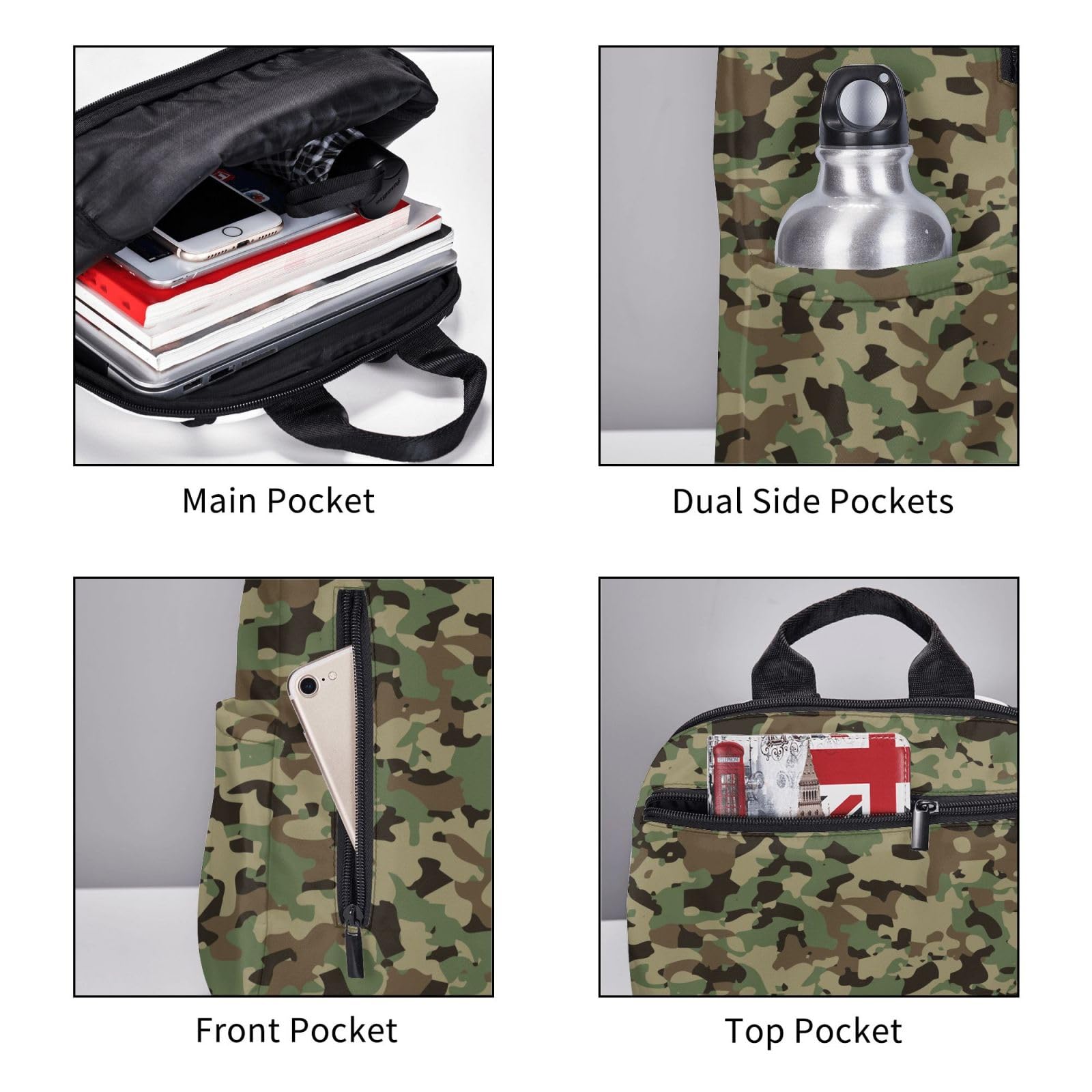 JZDACH For Cool Camo Military Camouflage backpack bookbag casual large laptop lightweight backpacks multipurpose daypack for men women