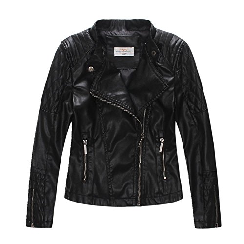 LJYH Girls Faux Leather Quilted Motorcycle Jackets Kids Spring Biker Coats Black 7/8yrs