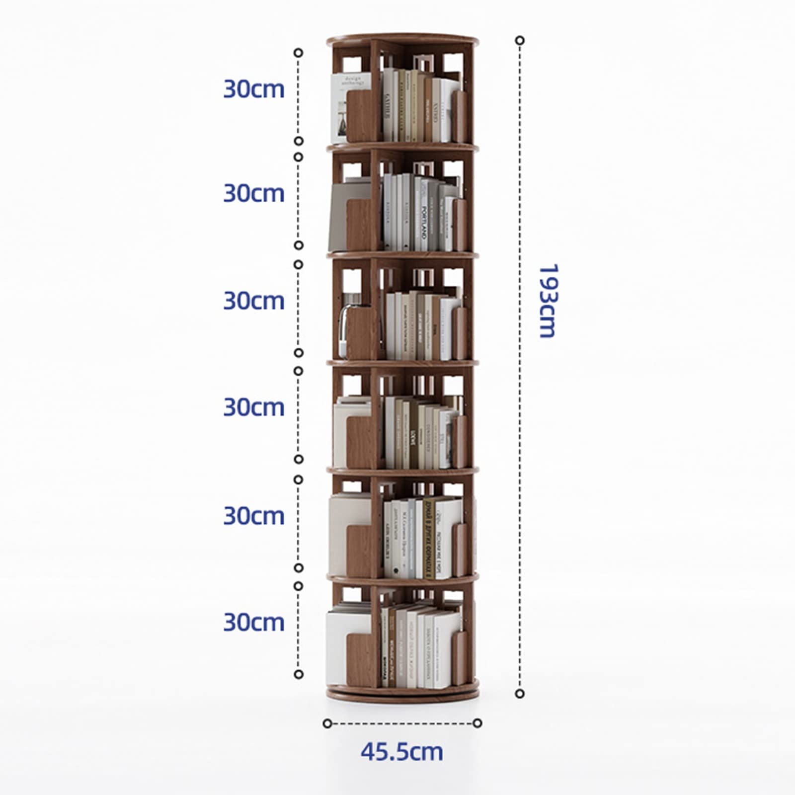 bookcases Rotating Bookshelf 360° Display 6 Tier Floor Standing Bookcase Storage Rack for Kids&Adults Bookshelf Organizer