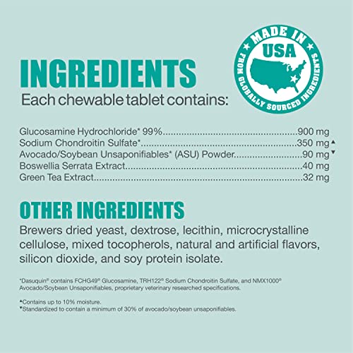 Nutramax Dasuquin Joint Health Supplement for Large Dogs - With Glucosamine, Chondroitin, ASU, Boswellia Serrata Extract, and Green Tea Extract, 84 Chewable Tablets