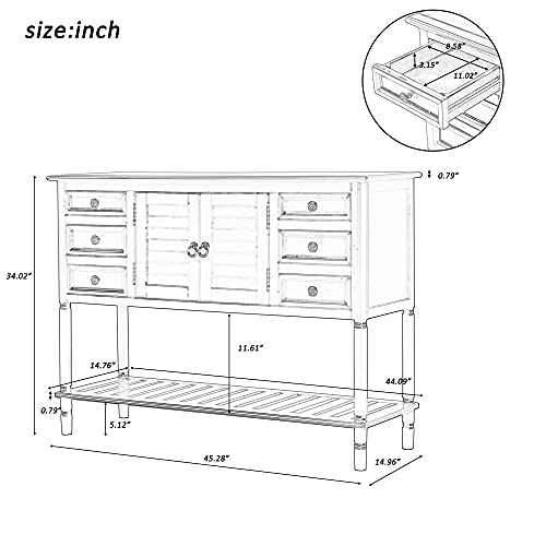 XD Designs Retro Style Sideboard Console Table, Free Standing Kitchen Storage Buffet Server Cabinet, 45 Table Sofa 6 Drawers, 1 Cabinets and Bottom Shelf (Black + MDF), 45.28Wx14.96Dx34.02H