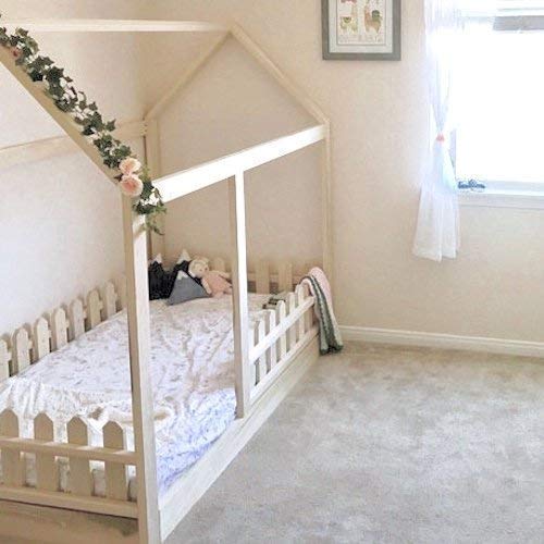 Twin Full or Queen Size House Bed with Picket Fence Railings Handmade in USA