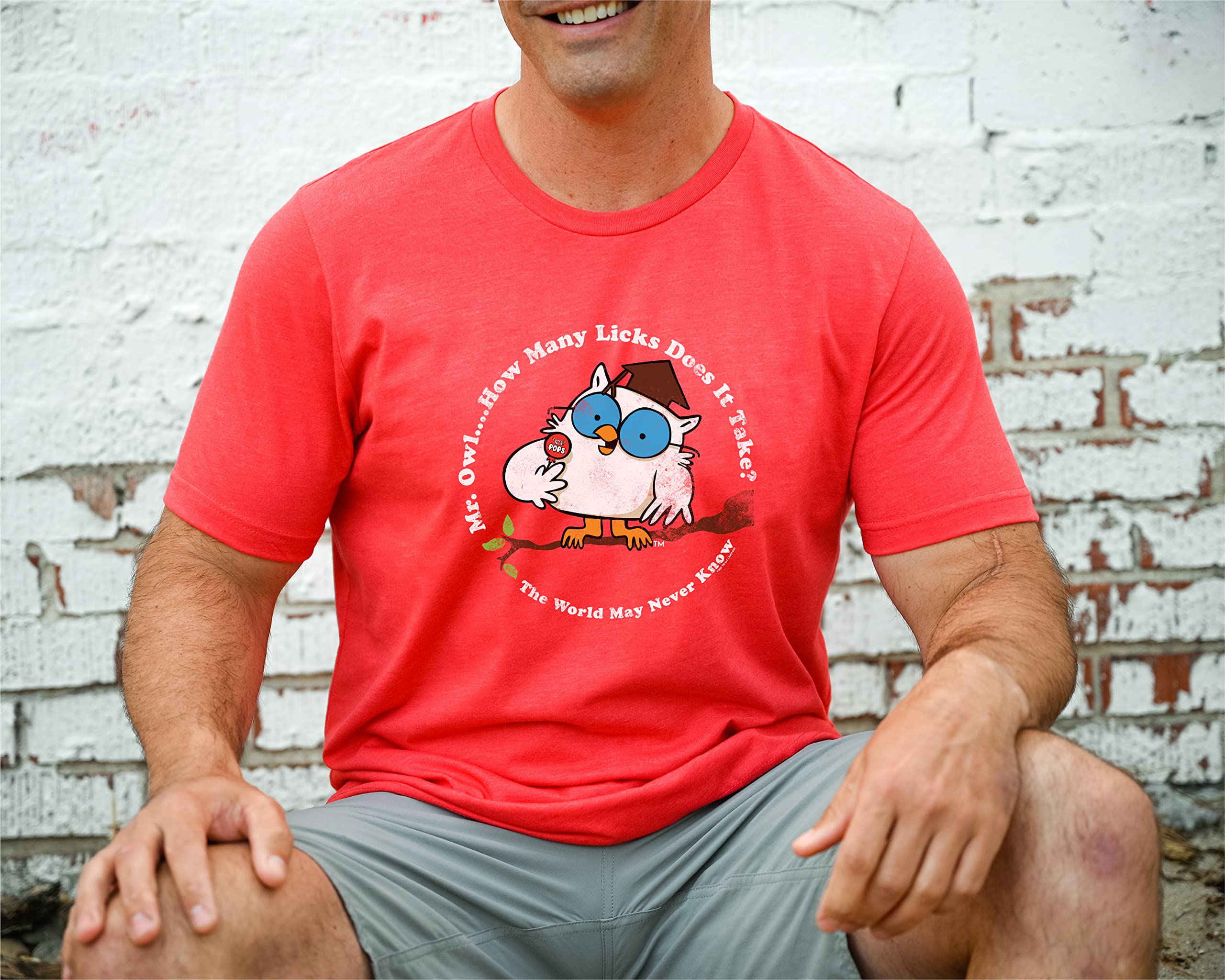 New Tootsie Pop® Mr. Owl Unisex Tee | Iconic Mr. Owl | Tootsie Shirt | Vintage Candy Shirt, Unisex, Medium Heather Red
