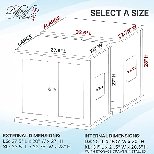 THE REFINED FELINE Cat Litter Box Enclosure Cabinet, Modern, Black Espresso, Adjustable Levelers, XLarge, Hidden Litter Cat Furniture with Drawer