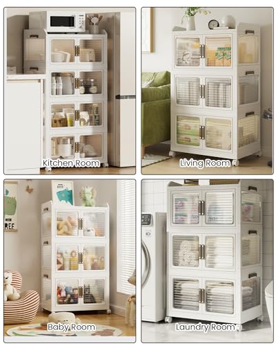 ECOWEEPUT Storage Bins with Lids-54 Gal Stackable Storage Containers, Foldable Storage Cabinet, Collapsible Storage Box with Wheels, Plastic Closet Organizers for Home Storage (2 Pack)