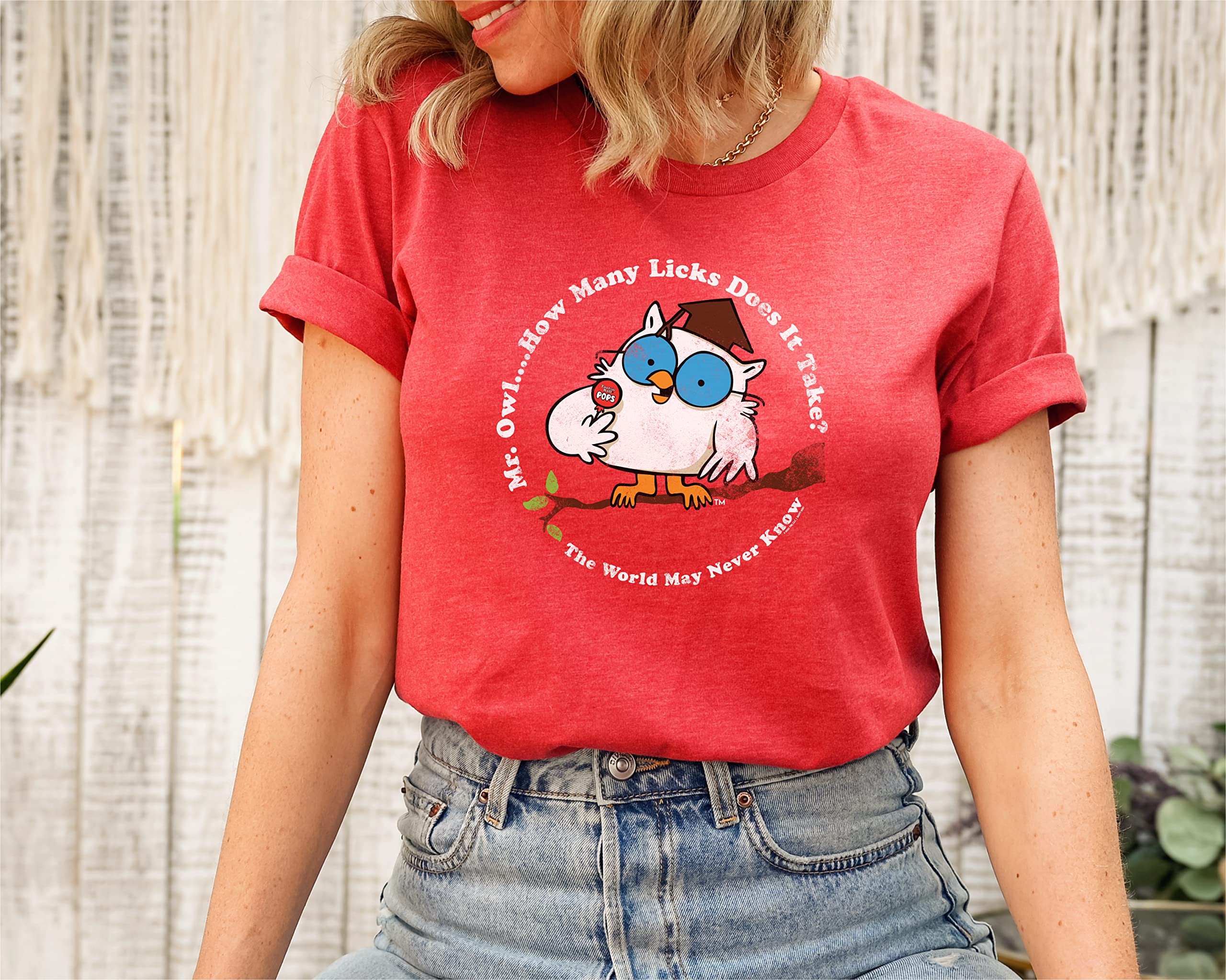 New Tootsie Pop® Mr. Owl Unisex Tee | Iconic Mr. Owl | Tootsie Shirt | Vintage Candy Shirt, Unisex, Medium Heather Red