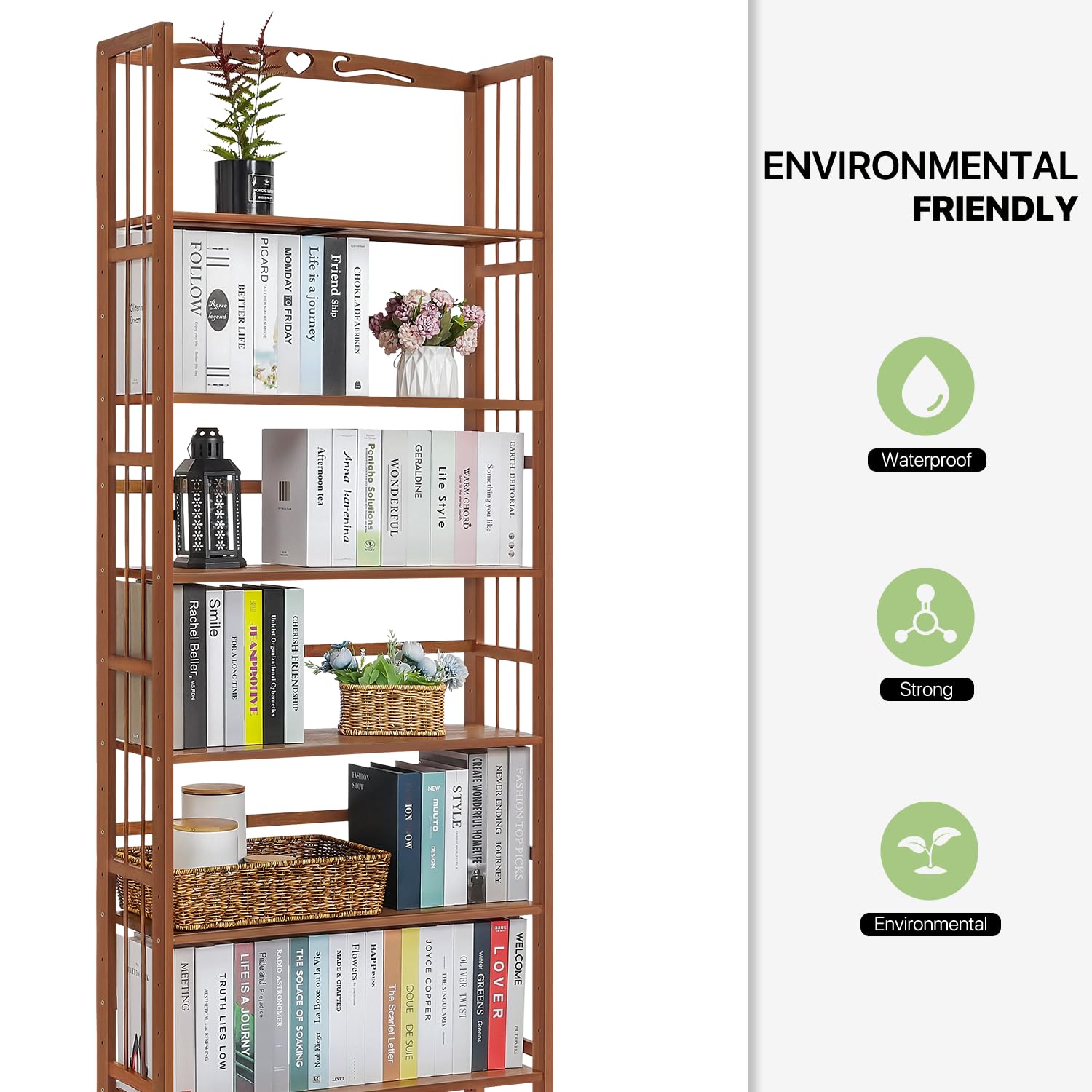 Magshion Tall Book Shelf 6-Tier Bamboo Open Bookshelf Adjustable Multifunctional Shelving Unit Freestanding Shelf, 27.2" Length Storage Rack Display Stand for Home and Office (Brown)