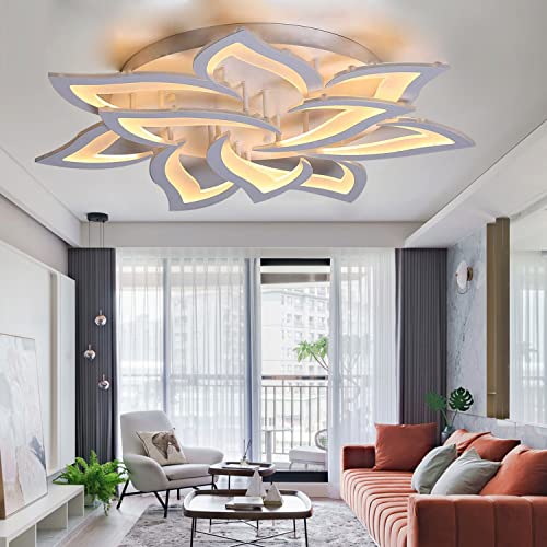 Modern Dimmable LED Ceiling Light Living Room Chandelier Metal Acrylic with Remote Control Flush Mount Ceiling Lamp Chic Design Kitchen Hanging Lamp Bedroom Painted Finish Pendant Lighting (33.4")