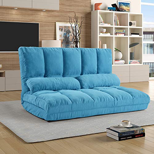 Sofa Floor Couch with Two Pillows, Adjustable Backrest, Adjusted to be Floor Sofa, Chaise Lounge or Sleepy Bed, Suitable for Almost Everywhere (Blue)
