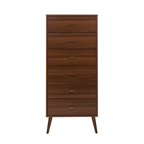 Prepac Milo Mid-Century 6 Drawer Tall Dresser Chest For Bedroom, Dresser, 16" D x 25" W x 56.25" H, Cherry
