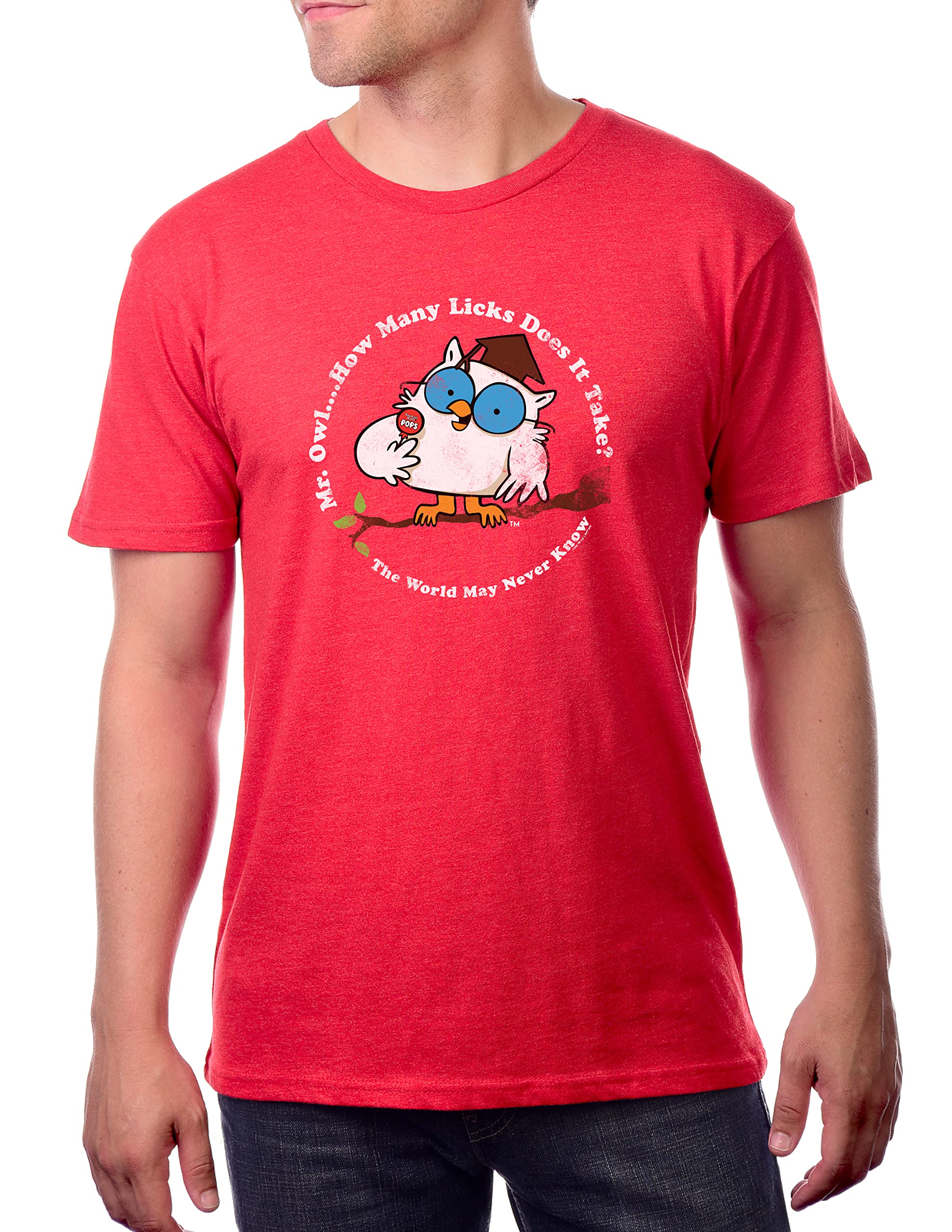 New Tootsie Pop® Mr. Owl Unisex Tee | Iconic Mr. Owl | Tootsie Shirt | Vintage Candy Shirt, Unisex, Medium Heather Red