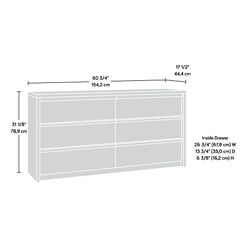 Sauder Harvey Park Dresser, L: 60.71" x W: 17.48" x H: 31.06", Soft White finish